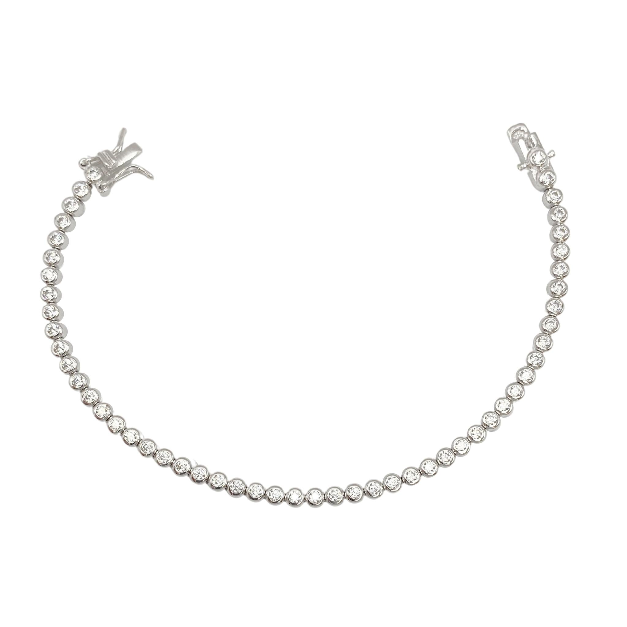 Tennis casting bracelet with white round stones - 2 or 3 mm - rhodium ...